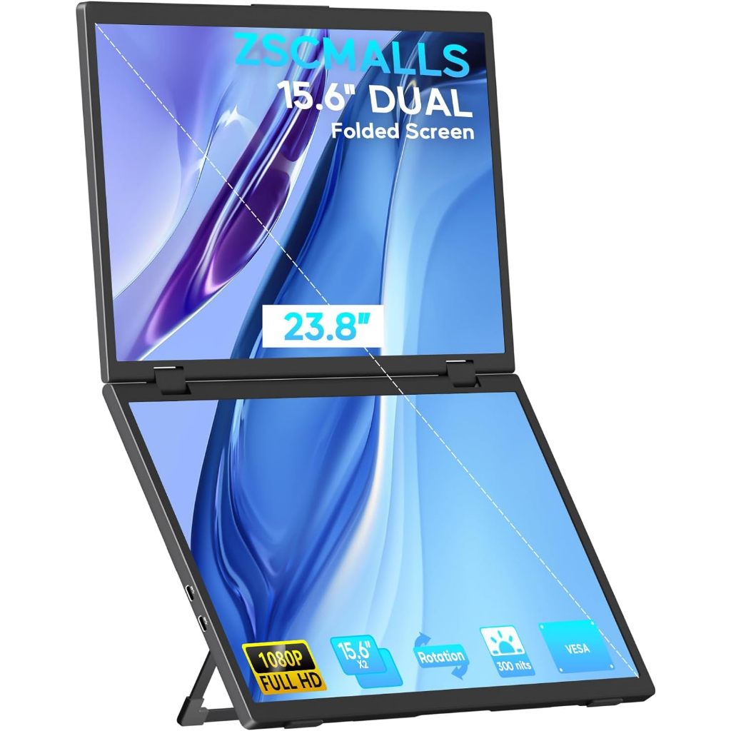 ZSCMALLS Stacked Dual 15.6" Screen Monitor (FHD IPS Folding Display USB ...