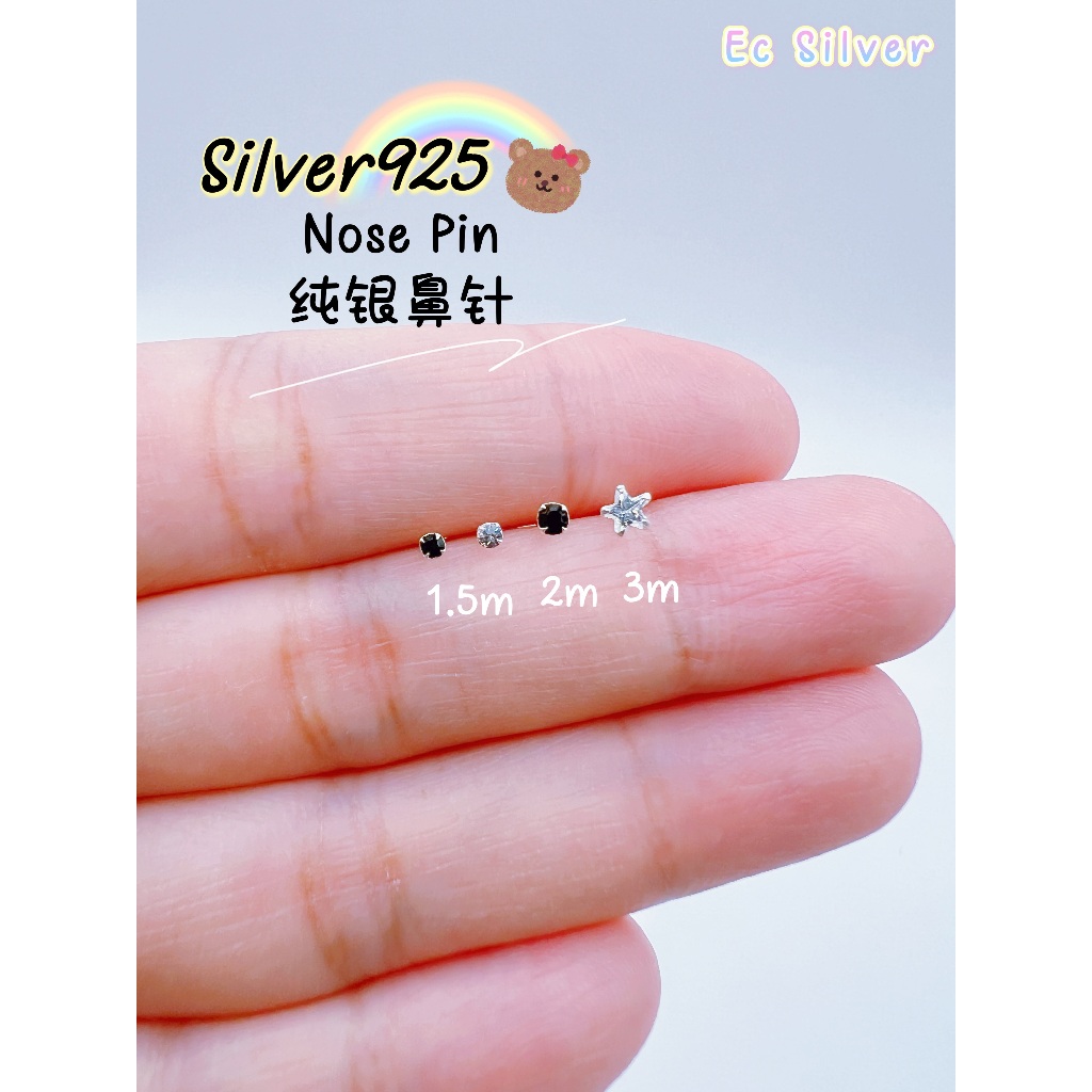 (NPS12) Silver 925 (1.5M/2M/3M) Subang Hidung / 4Hook Nose Pin / Nose ...