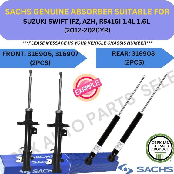 SACHS GENUINE ABSORBER (FRONT, REAR) FOR SUZUKI SWIFT [FZ, AZH, RS416 ...