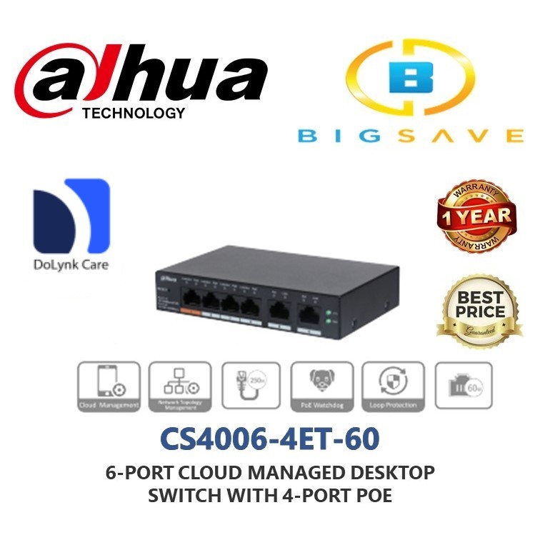 Dahua Cs4006 4et 60 6 Port Cloud Managed Desktop Switch With 4 Port Poe