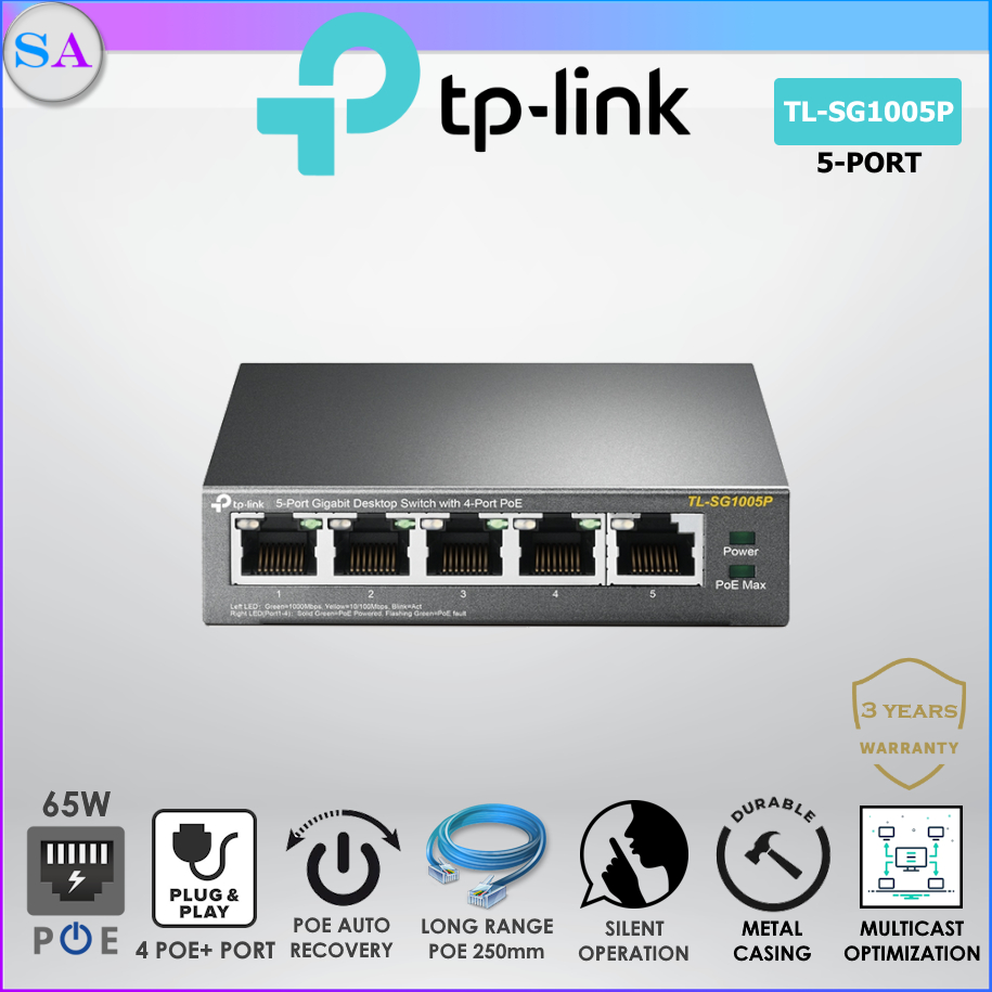 TP-Link TL-SG1005P 5 Port / TL-SG1008P 8 Port 10/100/1000Mbps Gigabit Desktop LAN Switch Steel ...