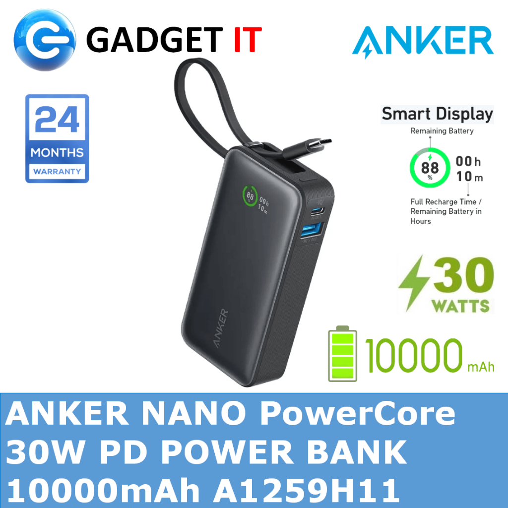 ANKER NANO PowerCore 30W PD POWER BANK 10000mAh A1259H11 | Shopee Malaysia