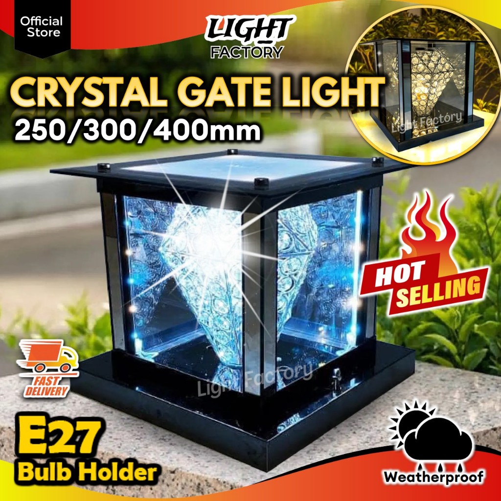 🔥HOT🔥Outdoor Gate Light Crystal Diamond Black Chrome +Steel Gate Lamp ...