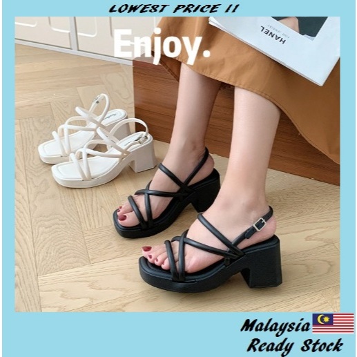 M25 Women's Elegant Buckle Heels Kasut tinggi Tebal Wanita perempuan ...