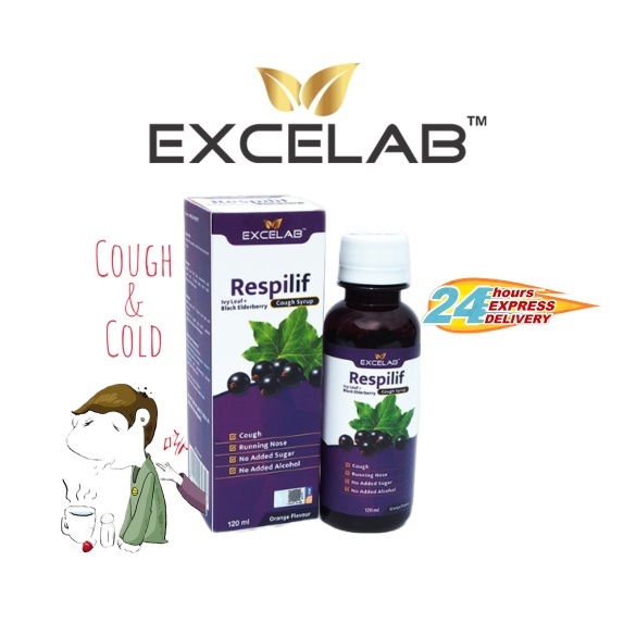 EXP:10/25 Excelab Respilif Syrup 120ml for Cough & Runny Nose (Ivy Leaf ...
