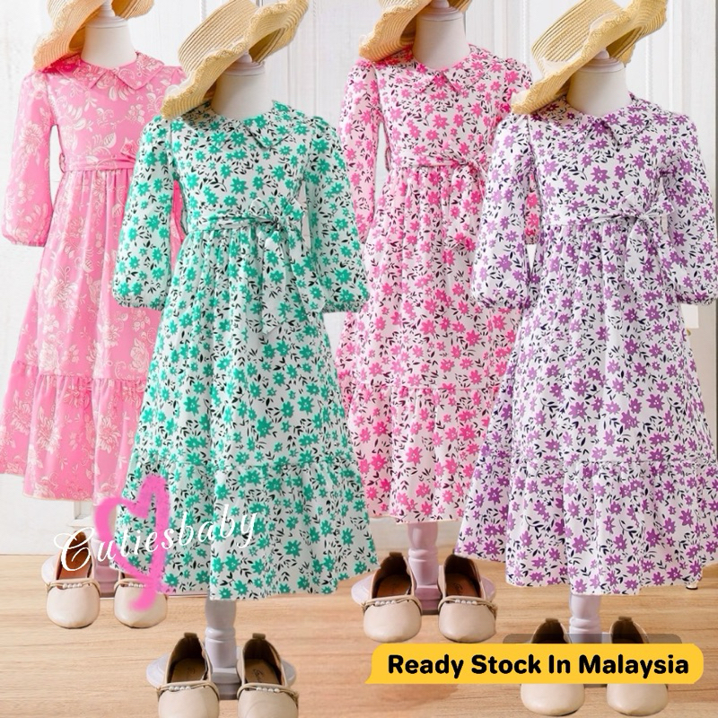 Jubah Budak Muslimah Ironless Dress Floral Dress kanak-kanak perempuan ...