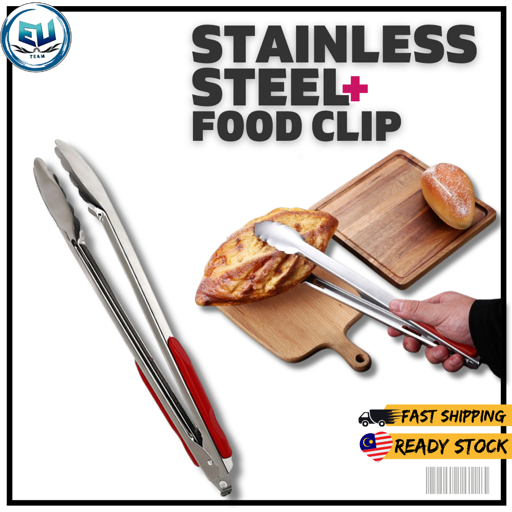 STAINLESS STEEL FOOD TONGS/HOLDER / PENYEPIT MAKANAN RED HANDLE CLIP ...