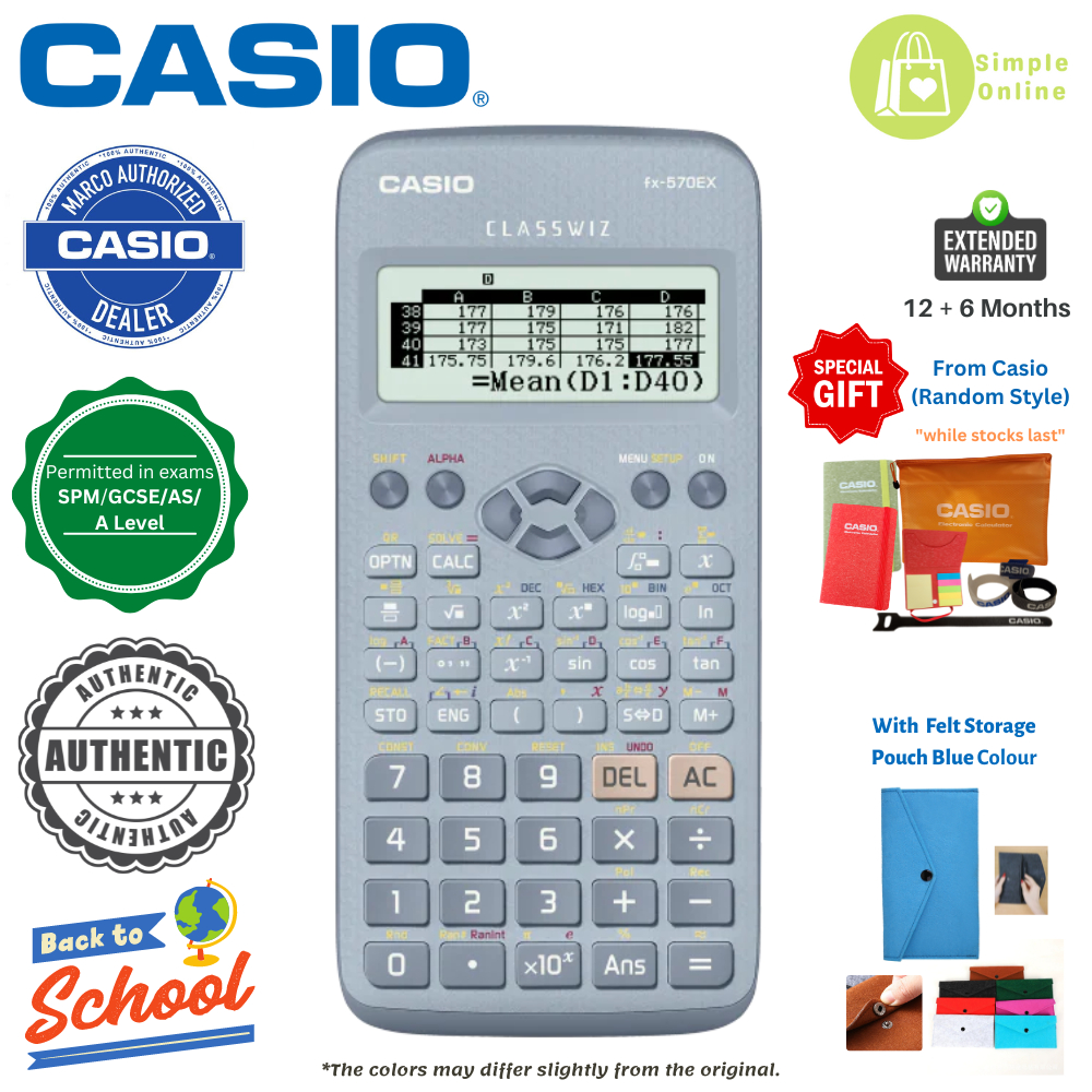 Genuine Casio FX-570EX-BU Blue ClassWiz Series Scientific Calculator ...