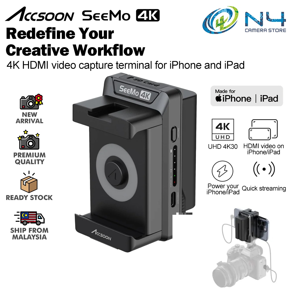 Accsoon SeeMo 4K / Accsoon SeeMo Monitor Converter HDMI to IOS Video Capture Adapter Turn iPhone ...