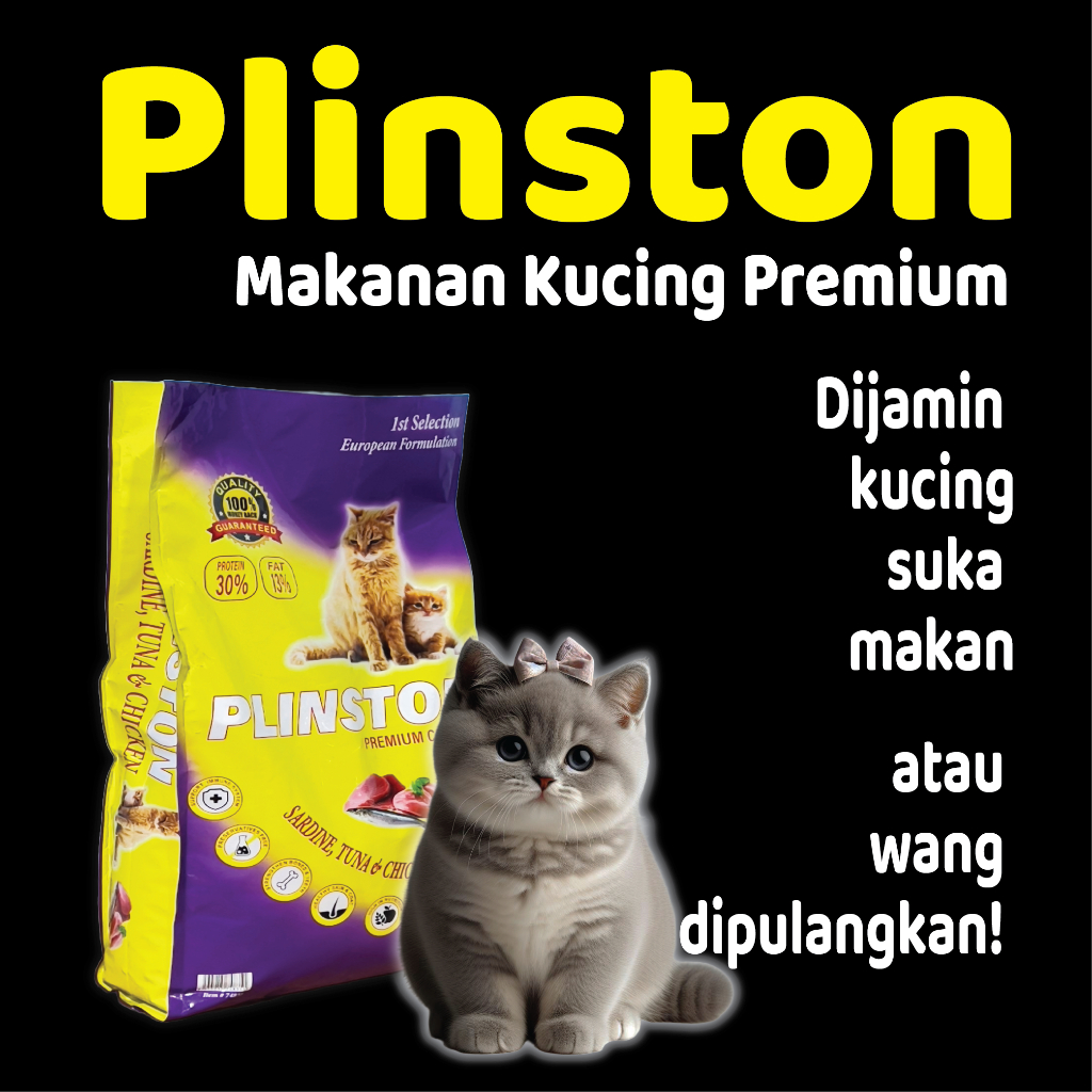 7kg Plinston Premium Cat Food Sardine, Tuna & Chicken | Makanan Kucing ...