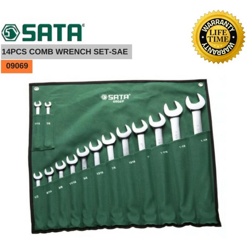 SATA 09069 14PCS Comb Wrench Spanar SET-SAE Combination Wrench Spanner ...
