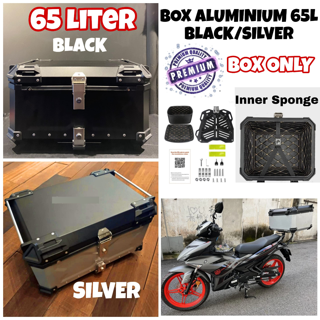BOX ALUMINIUM 65L TOP BOX BLACK SILVER ACCESSORIES MOTOR BOX ONLY ...