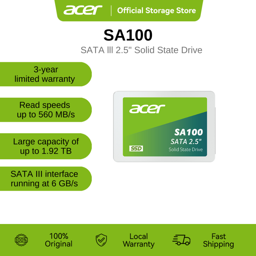 Acer SATA lll SA100 480GB/ 960GB 2.5" Solid State Drive SSD | Shopee ...