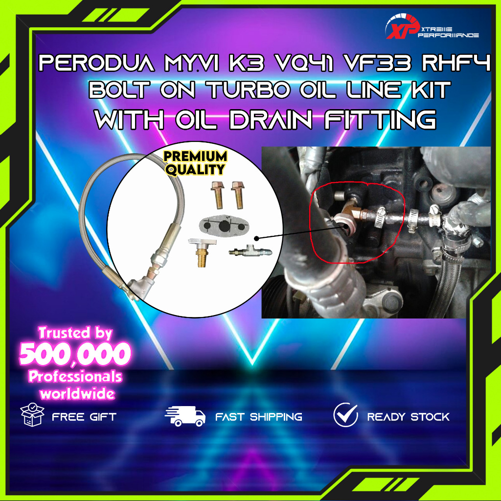 Perodua Myvi K3 VQ41 VF33 RHF4 Bolt On Turbo Oil Line Kit with Oil ...