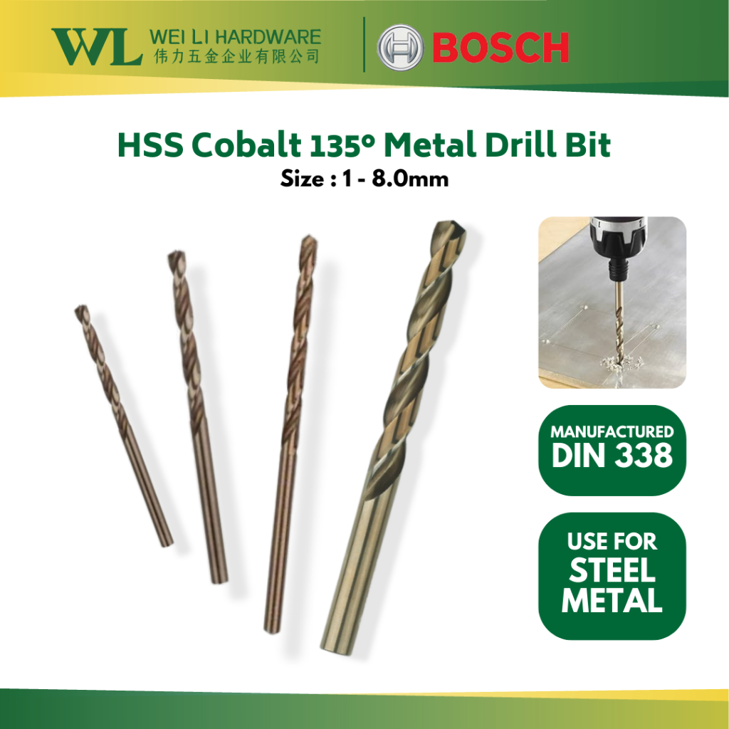 BOSCH 1.0-8.0mm HSS Cobalt Metal Drill Bit Stainless Steel Drill/Besi ...