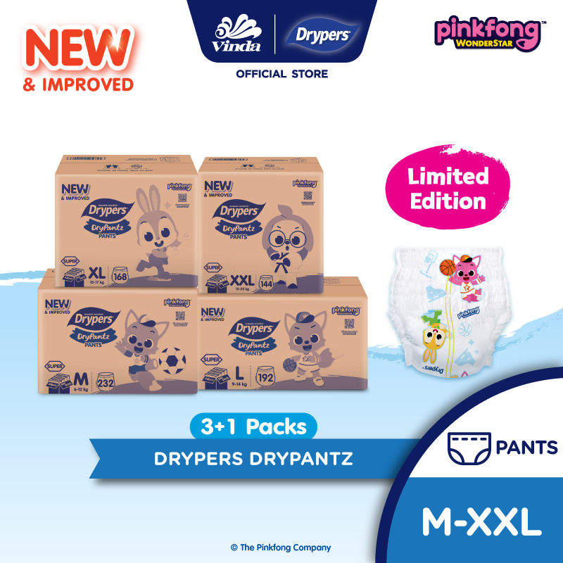 Drypers Drypantz PinkFong Limited Edition M58/ L48/ XL42/ XXL36 (3 ...