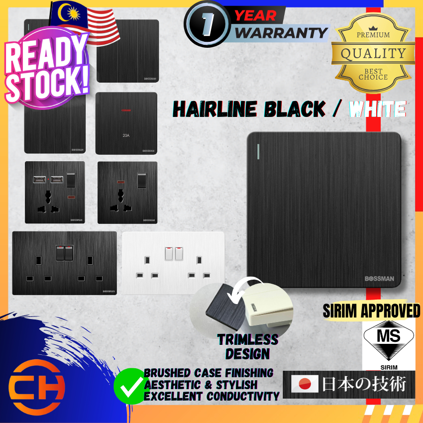 [SIRIM] Bossman Premium Quality Switch & Socket Hairline Black / White ...