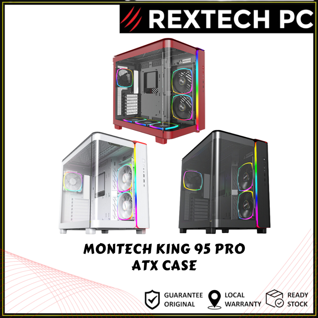 MONTECH KING 95 PRO ATX Case PC Desktop Casing - Black & White & Red ...