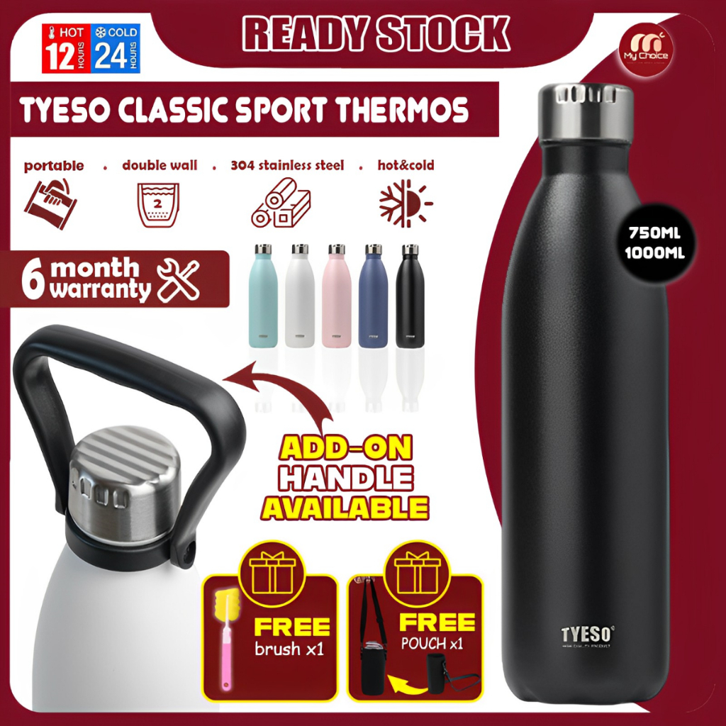 Tyeso Classic Thermos Bottle 750ml/1000ml With Free Pouch Bag 304 ...