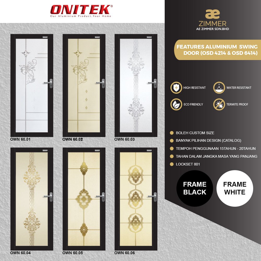 AE Zimmer Onitek Swing Door Owin Neon Frame OSD 4214 & OSD 6414 (Custom ...