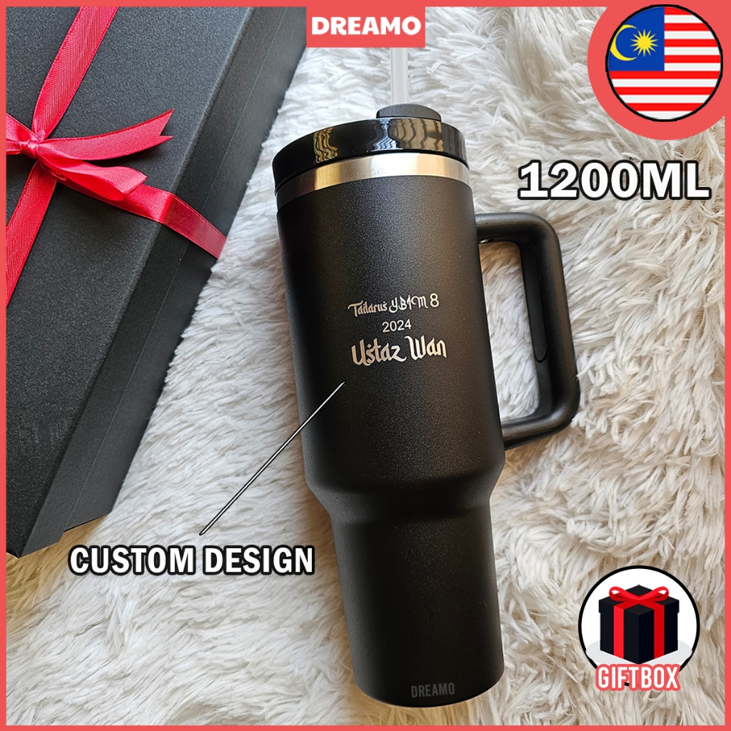 Mug Botol Thermos 1200ML Custom Nama Logo Hadiah Stainless Steel Corporate Gift Straw | Shopee ...