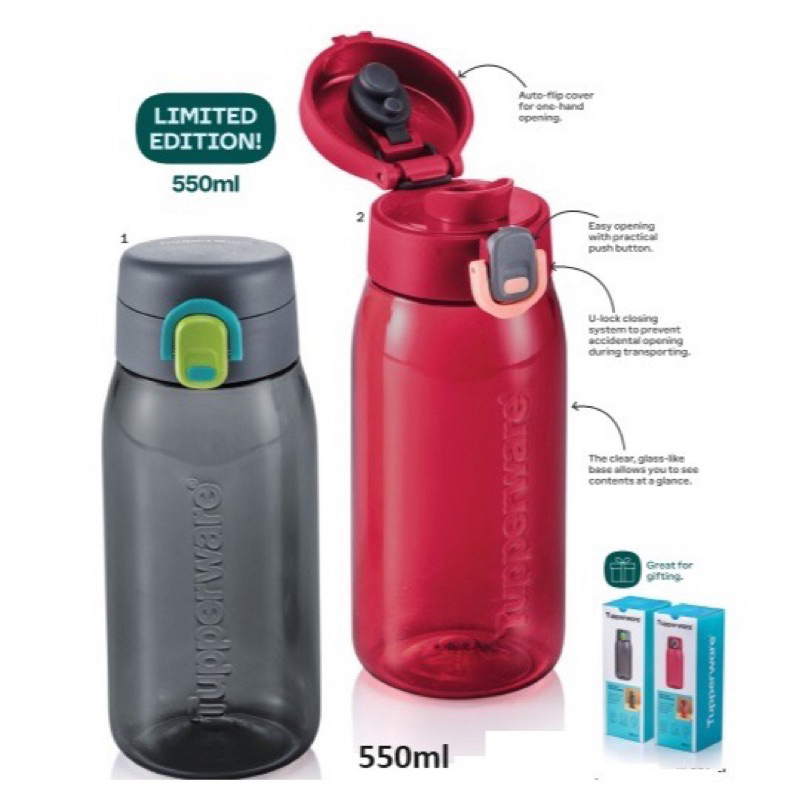 TUPPERWARE H2GO WITH EASY OPEN COVER AND GIFT BOX- 550ML | Shopee Malaysia