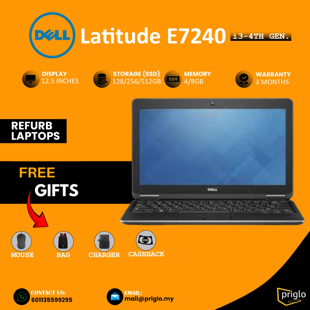 Dell Latitude e7240 Laptop Core i3-4th Gen 12.5 inch HD Display Memory ...