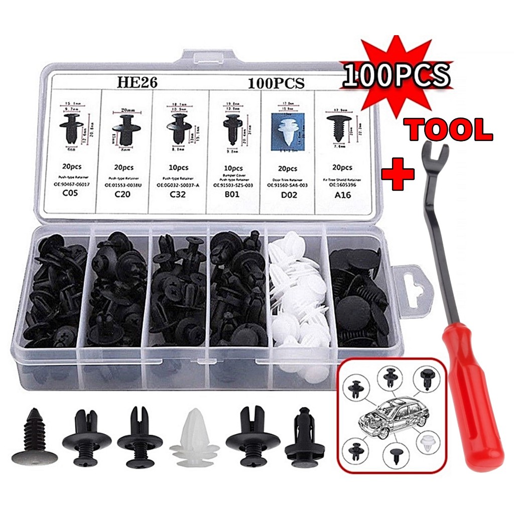 100PCS Car Clip Bumper Fastener Clip Trim Kit Car Push Pin Rivet Bumper ...