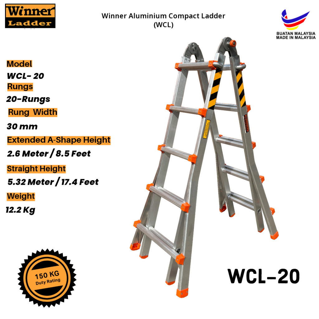 Winner Ladder Aluminium Compact Ladder WCL-20 Multipurpose Ladder 20 ...