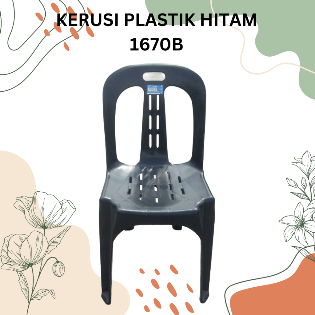 KERUSI PLASTIK HITAM ADA PENYANDAR 1670B | Shopee Malaysia