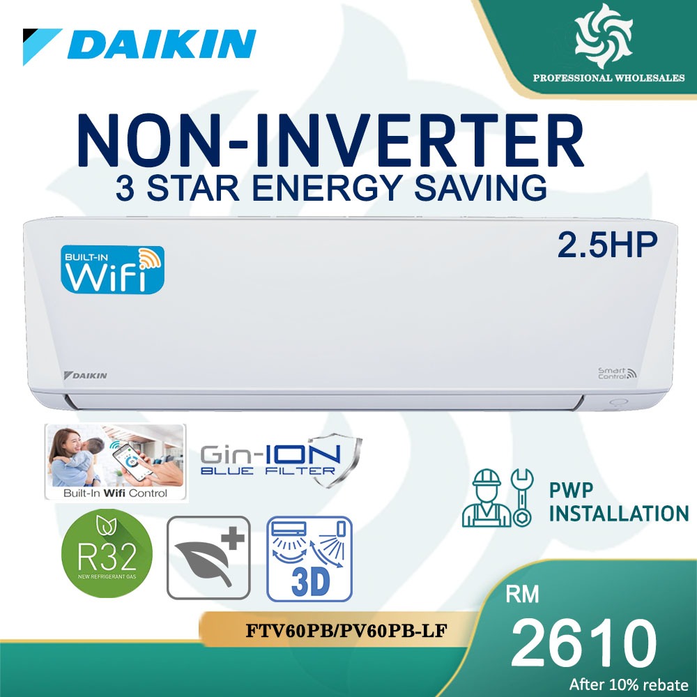 Daikin 1.0HP-3.0HP R32 Air Conditioner R32 Non Inverter FTV-P Series Wifi control | Shopee Malaysia