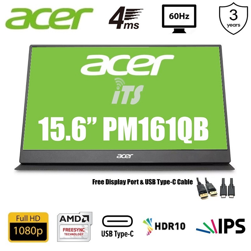 Acer 15.6" PM161QB 4ms / PM161QT Touch 6ms FHD Portable Monitor (HDMI ...