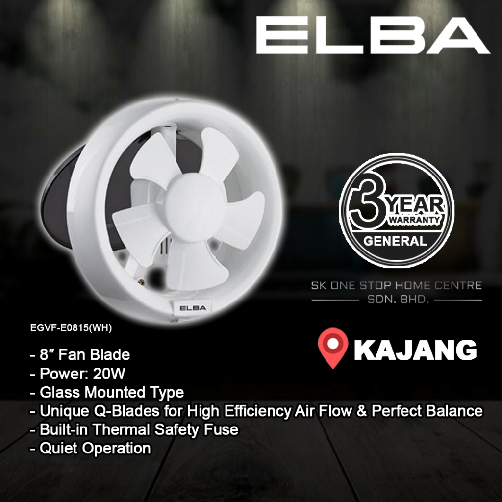 (AUTHORISED DEALER) ELBA EGVF-E0815 8" GLASS MOUNTED VENTILATION FAN ...