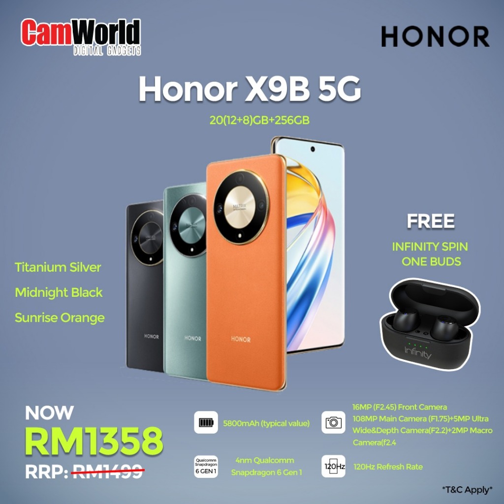 Honor X9B 5G (12GB+256GB) with FOC Infinity Spin One Buds | Shopee Malaysia