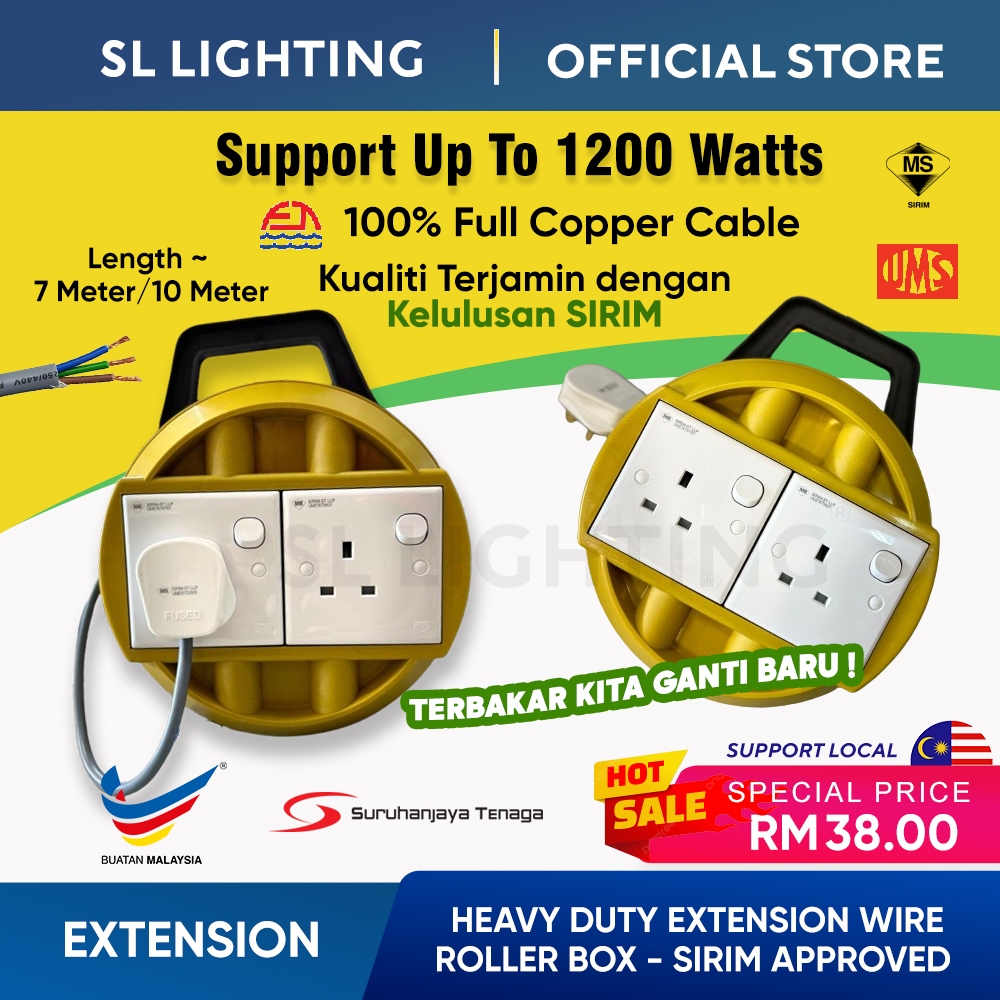 【SIRIM FULL COPPER】Heavy Duty Extension Wire Round Roller Box 7M 10M ...