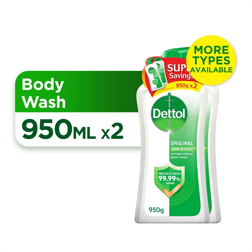 Dettol Shower Gel/Antibacterial Body Wash 950ml x2 Twin Pack (Original/Instant Cool/Fresh ...