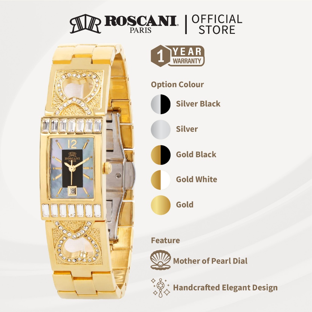 Roscani Julia B90 Bracelet Curved Crystal Women Watch | Shopee Malaysia