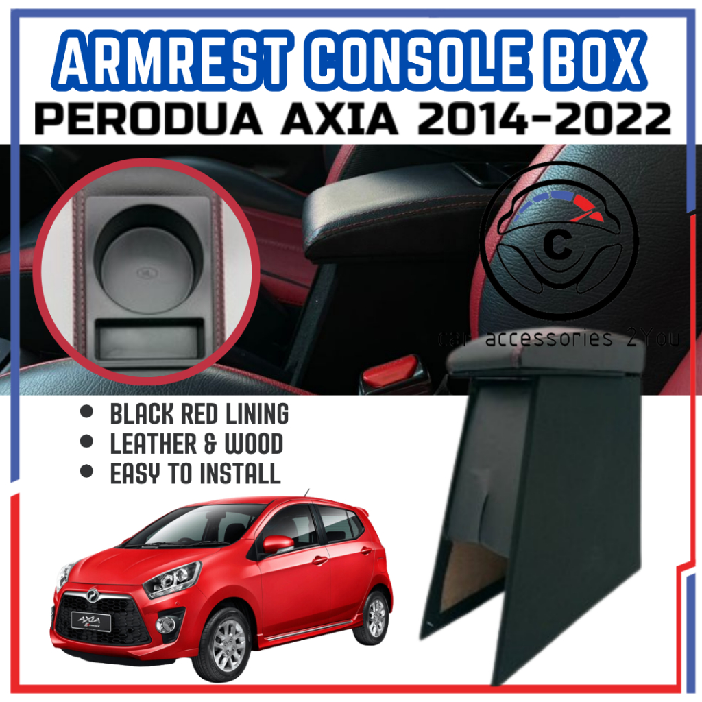 Perodua Axia 2014 - 2022 Armrest Console Box Red Lining With Cup Holder ...