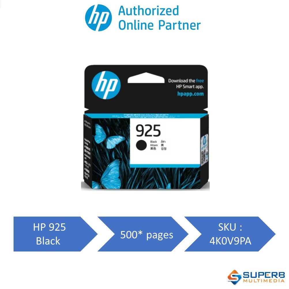 HP 925 Original Ink Cartridge [Black/Cyan/Magenta/Yellow] 4K0V9PA ...