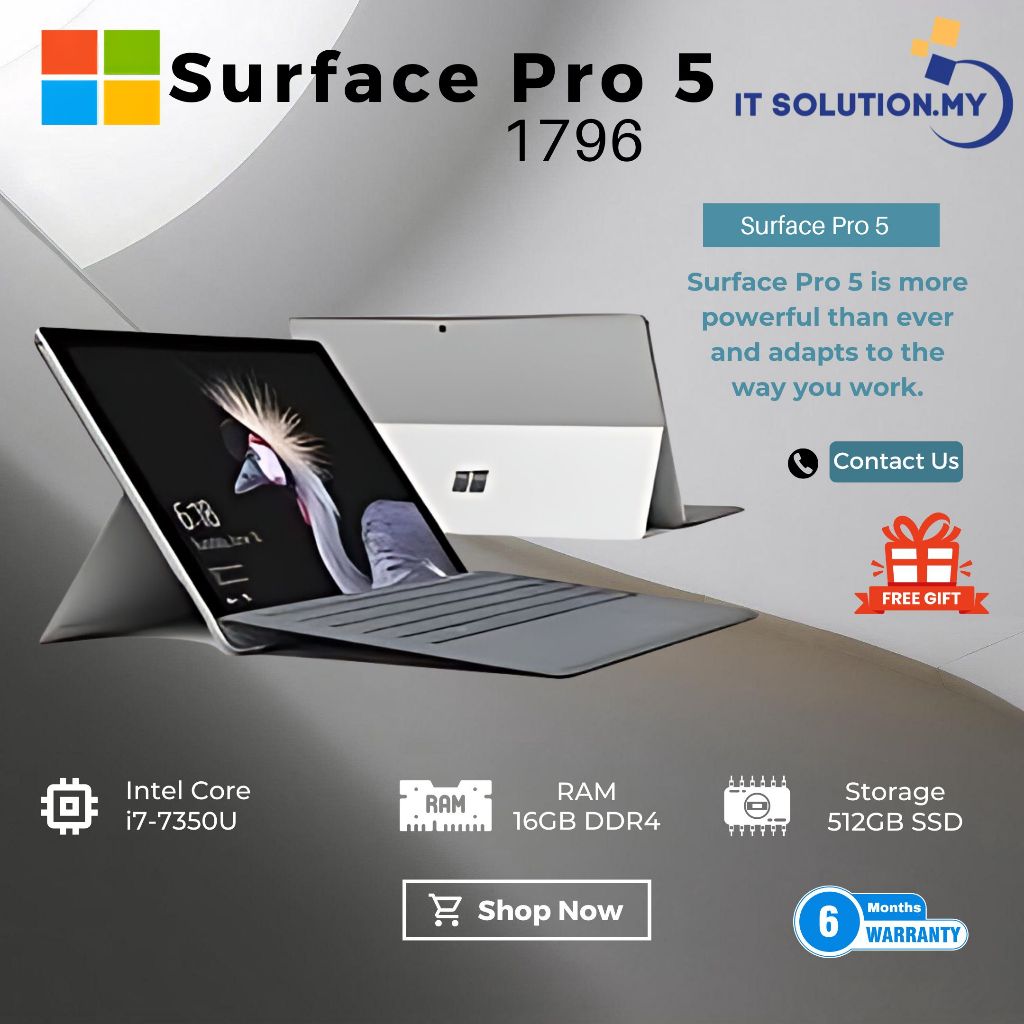 Surface Pro 5 1796 Intel Core I7-7660U @2.50 GHz 16GB Ram/ 512GB SSD 12 ...