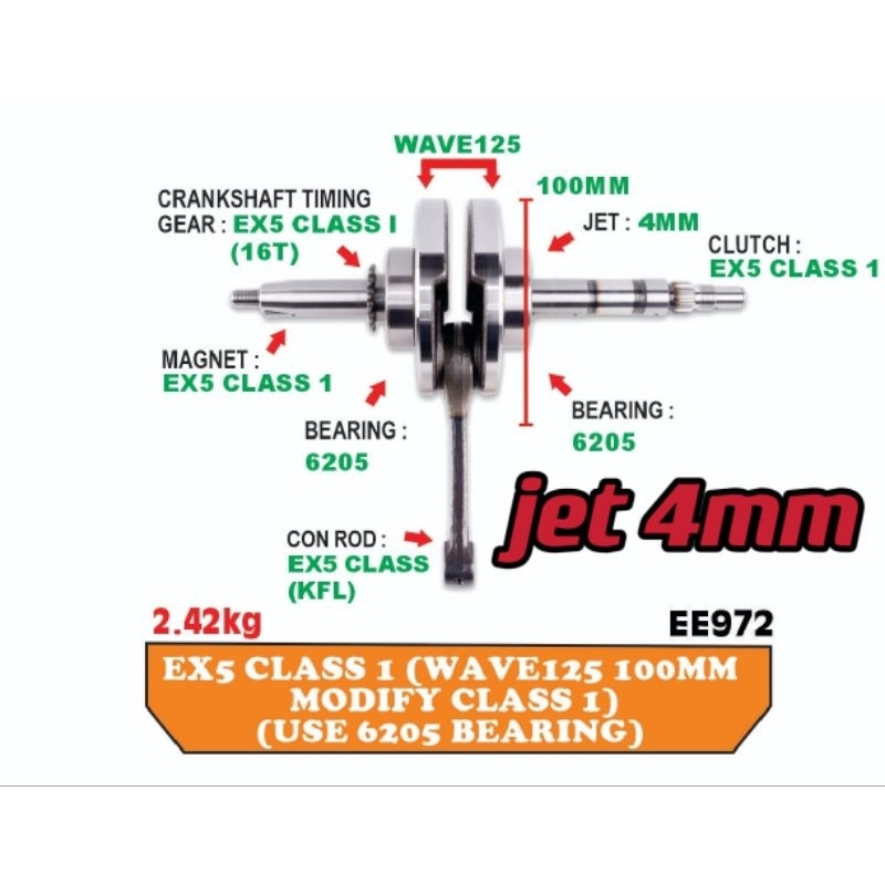sc crankshaft jet 4mm 6mm wave125 pnp ex5 class1 jet up 4mm 6mm use ...