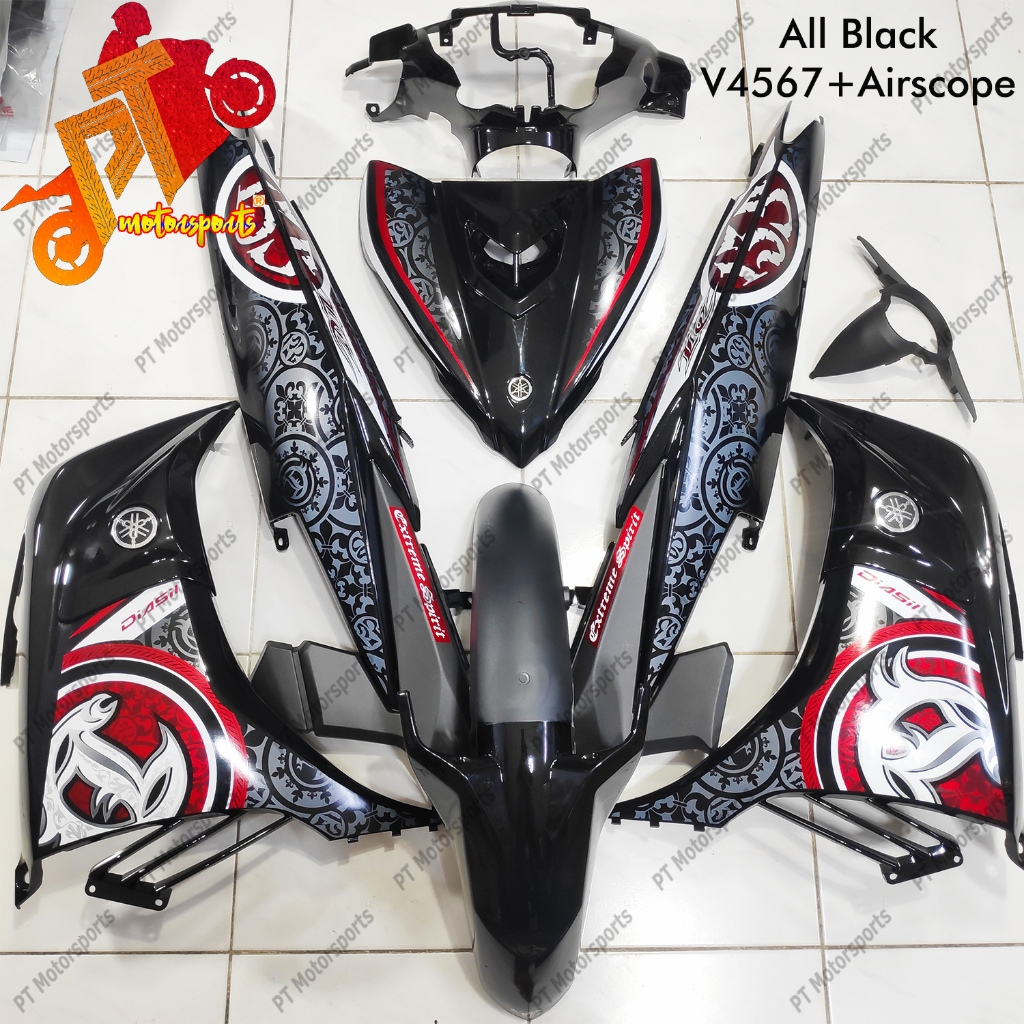 Yamaha LC135 LC 135 Cover Set Black Hitam Kilat V1 V2 V3 V4 V5 V6 V7 Batik Hitam Red NO 6 Siap ...