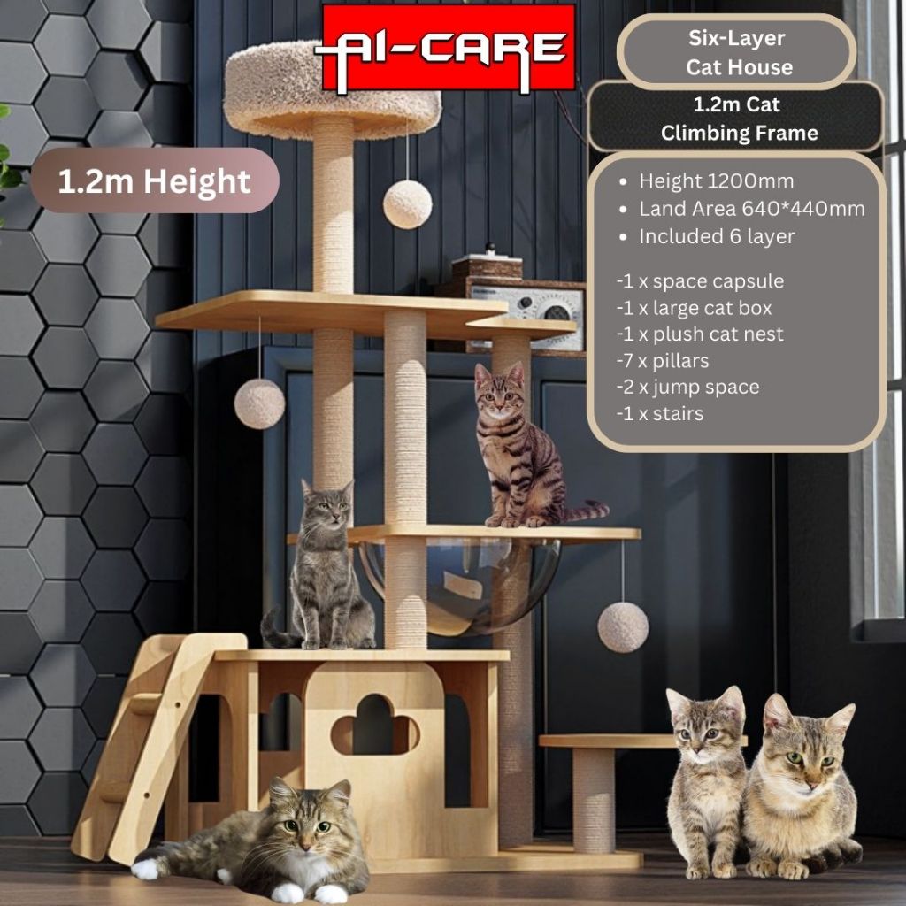 Premium 6 Level Large Cat Tree House Banglow Modern Wood Cat Climbing ...