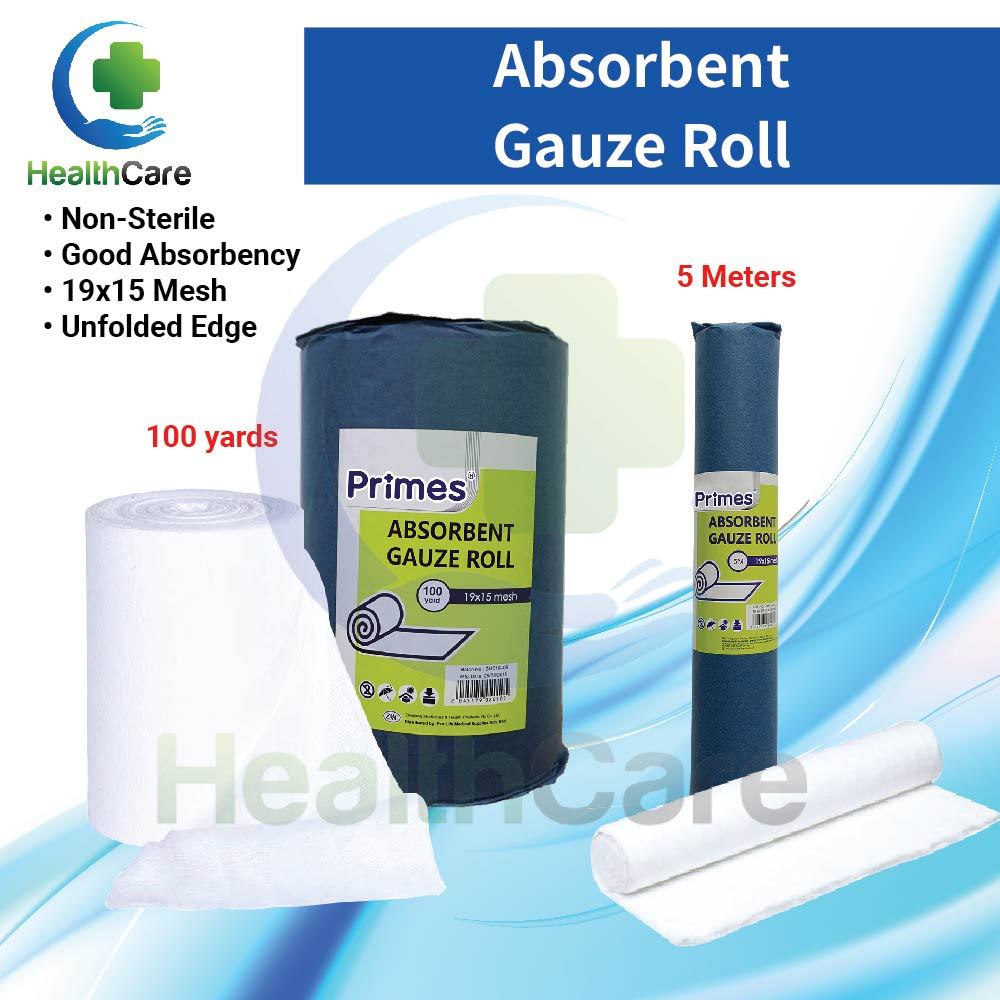 PRIMES Absorbent Gauze Roll (4ply; 19×15mesh) - 36"×5meters/roll ...