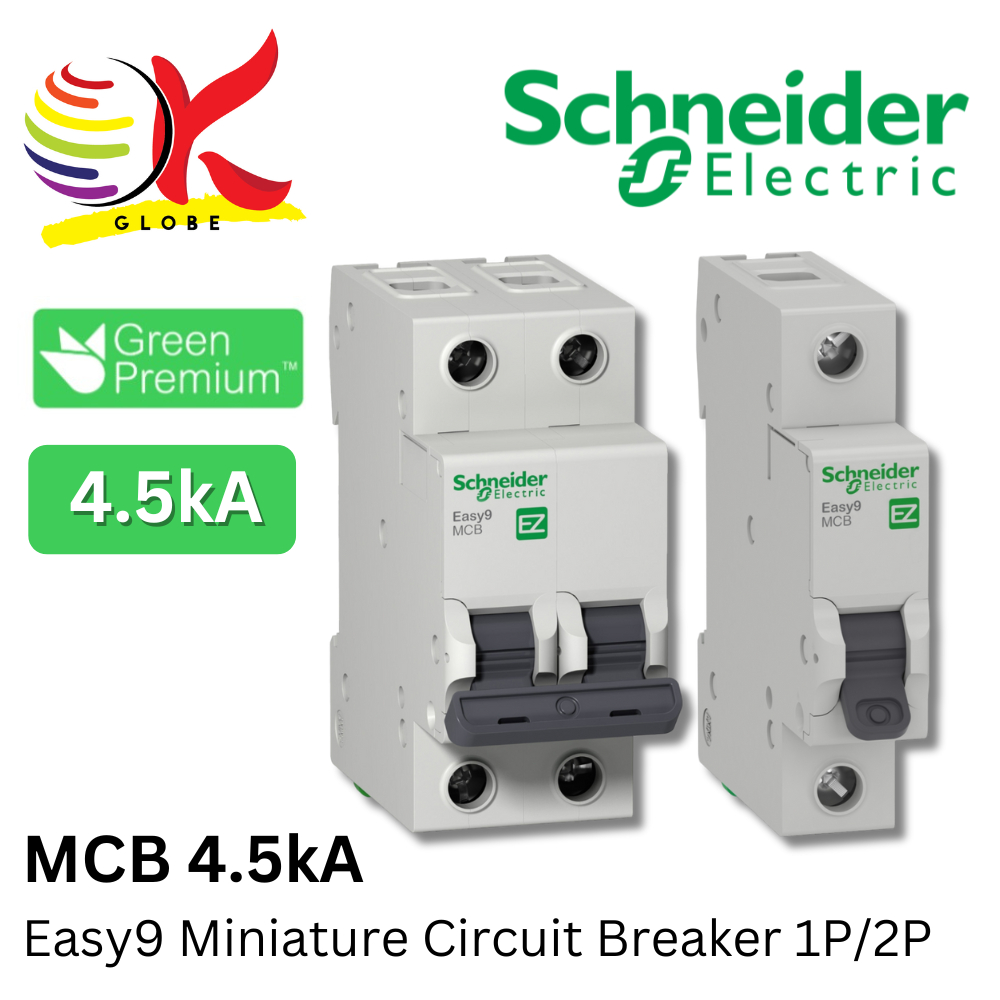 SCHNEIDER ELECTRIC EASY9 MINIATURE CIRCUIT BREAKER (MCB), 4500A, 230V, 6A-63A - 1P/2P (EZ9F34106 ...