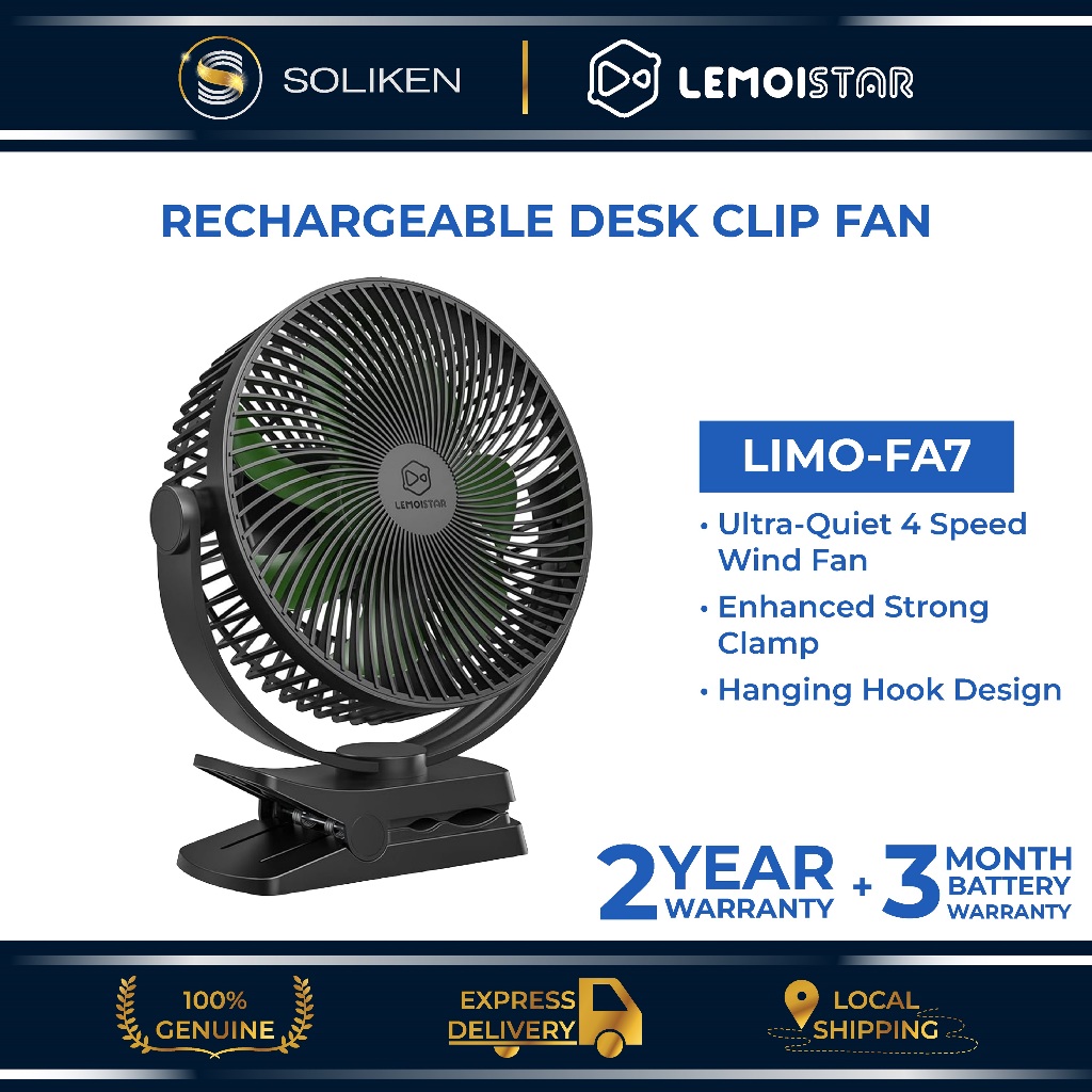 LEMOISTAR LIMO-FA7 10000 mAh Battery Operated Clip on Fan with 4 Speeds ...