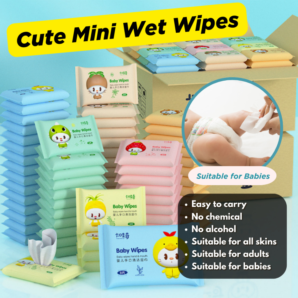 Cute Mini Wet Wipes for Adults & Babies (No Chemical and No Alcohol ...