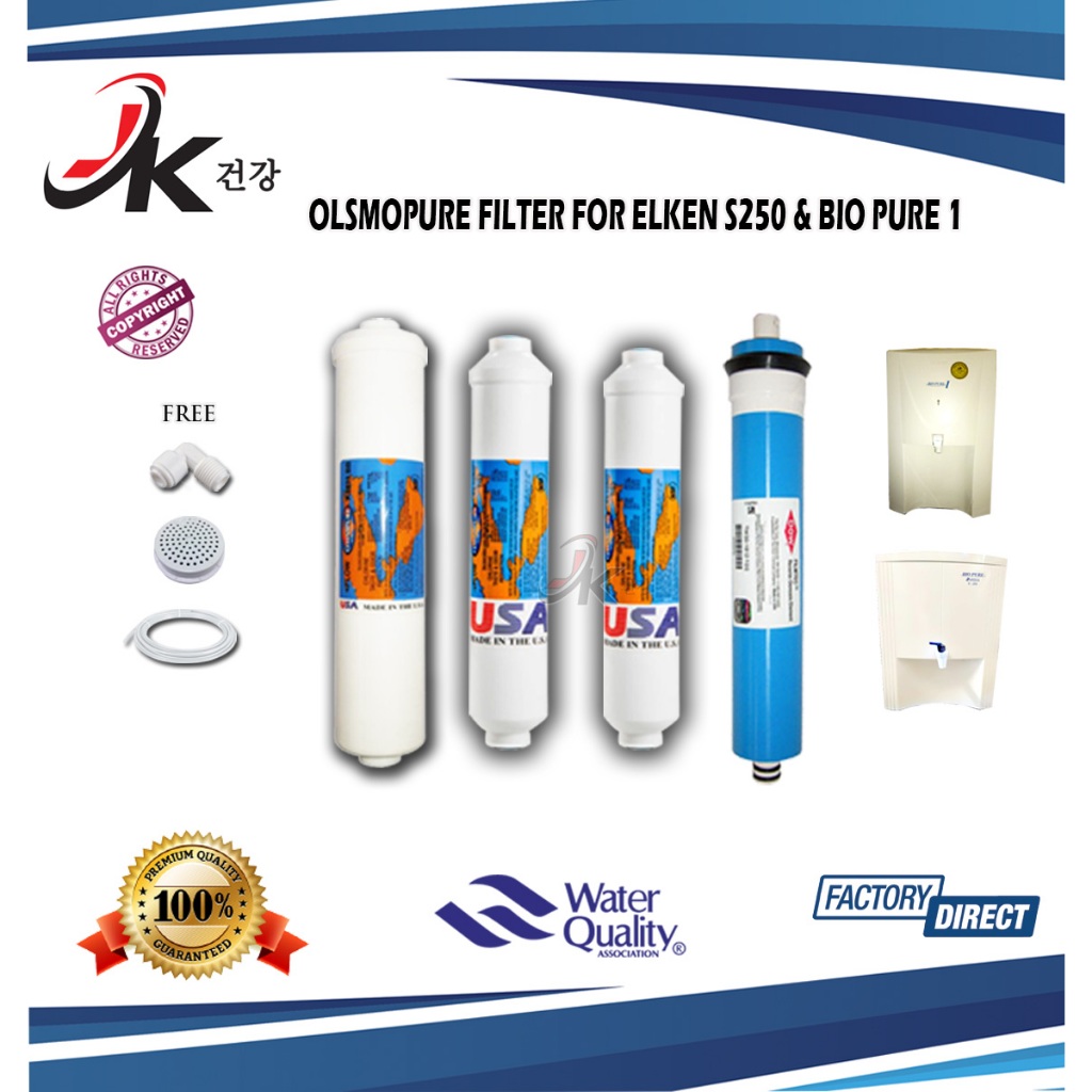 Olsmopure Elken S250 & BIO PURE 1 RO Water Filter Cartridge - 4 PCS SET ...