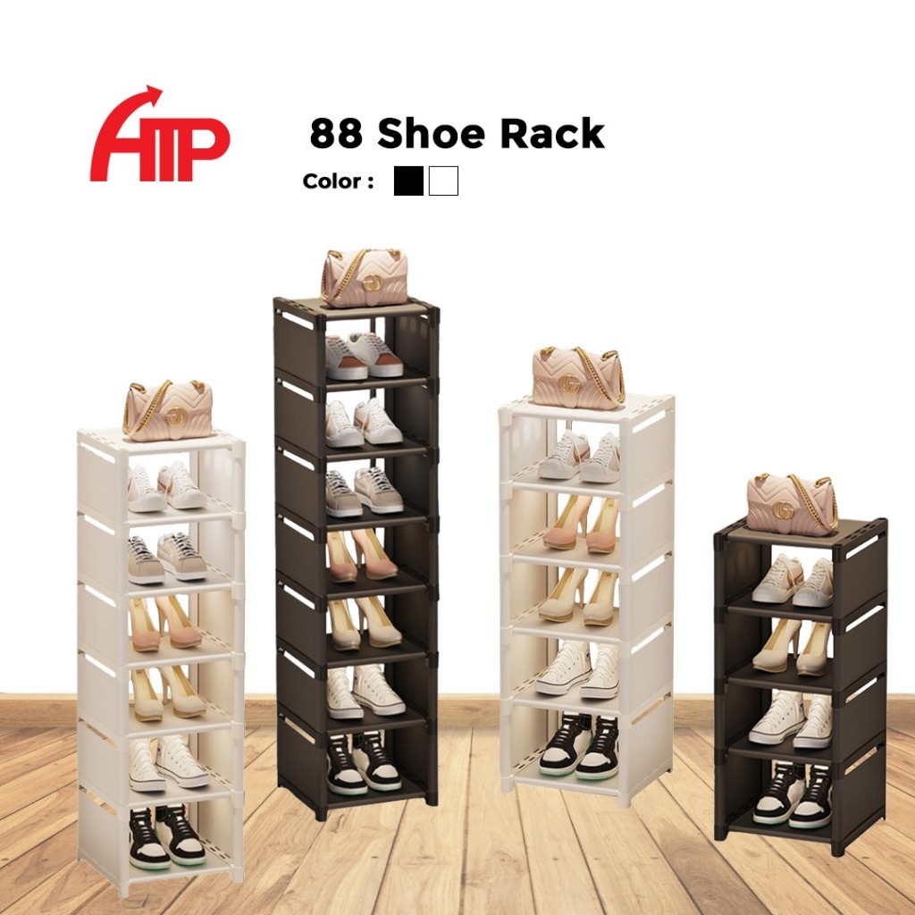 ATP Space-Saving Multi-Layer Plastic Simple Shoe Rack - Black/White ...