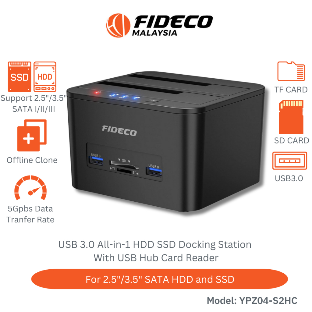 FIDECO YPZ04-S2HC USB 3.0 All-in-One HDD Docking Station with Card ...